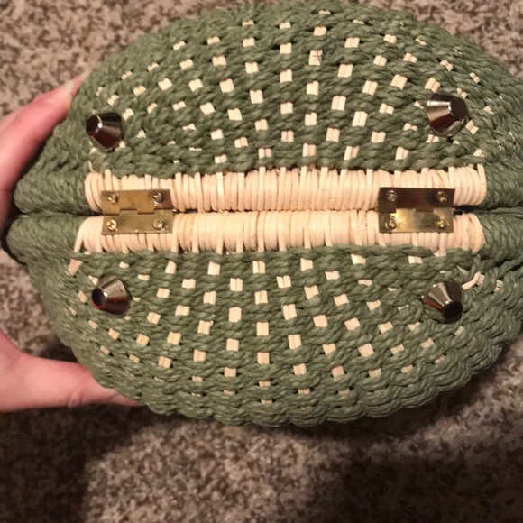 Bags | Green Shell Woven Straw Rattan Purse | Poshmark